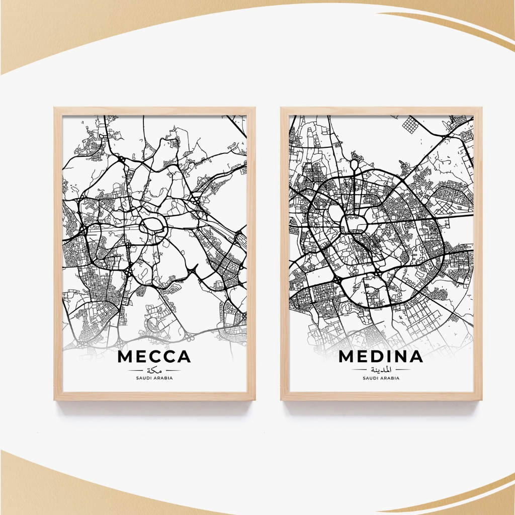 Jual Islamicdecor.id - Mecca & Medina City Map-Hiasan Dinding Islami ...