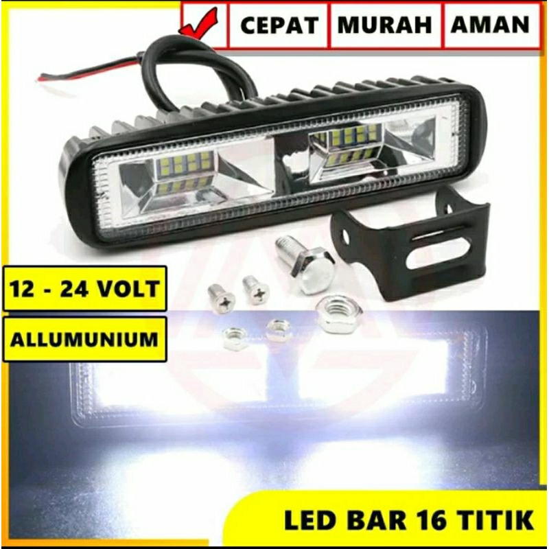 Jual Lampu LED Cree Light Bar Sorot Tembak Slim 16 Mata Motor Mobil 6 ...
