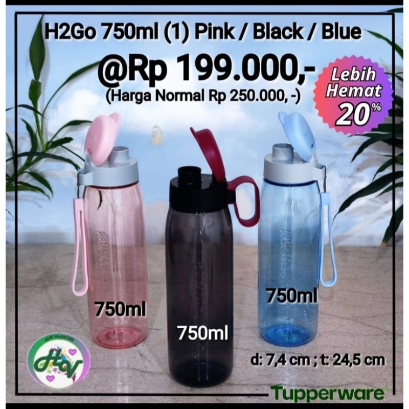 Jual Tupperware Botol H2go 750ml per pcs 3 pilihan warna | Shopee Indonesia