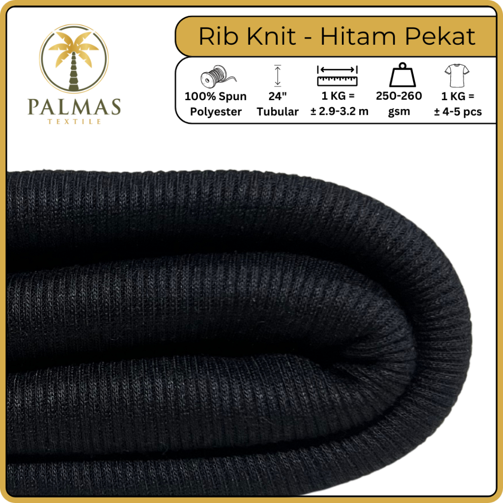 Jual Kain Rib Knit - Hitam Pekat (Bahan Kaos) | Shopee Indonesia