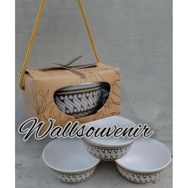 Jual ( Isi 50pcs ) Souvenir Mangkok Bulat Motif Batik Coklat Kemasan ...