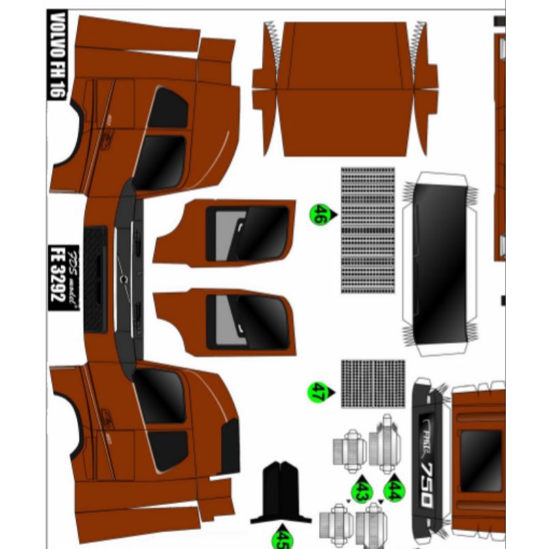 Jual Lembaran pola papercraft truk Volvo FH16 skala 1:43 (OP-Aa20 ...