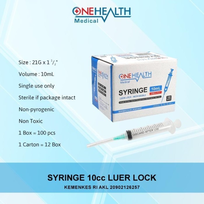 Jual Onehealth Spuit 10 cc Per Box Syringe 10 cc Per Box Alat Injeksi ...