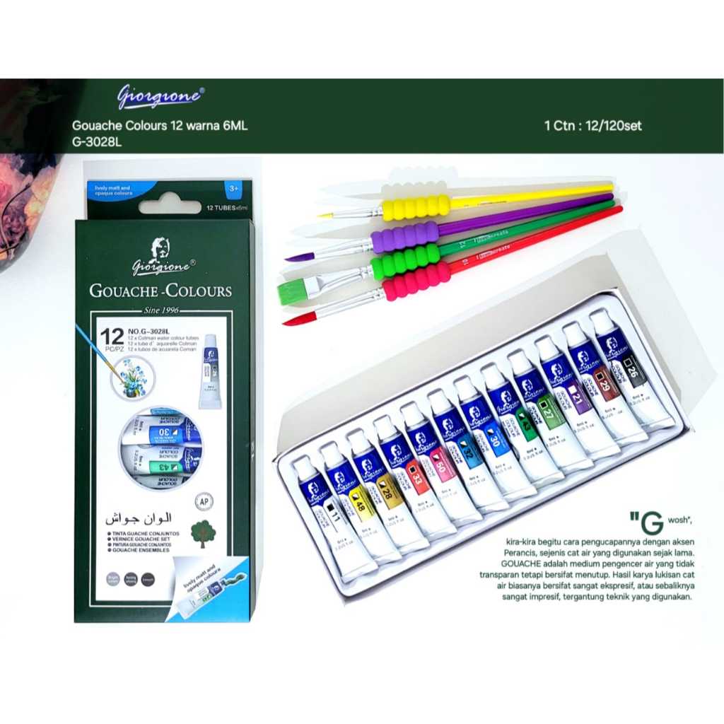 Jual cat gouache 12 warna 6 ml giorgione pabriknya vtec | Shopee Indonesia