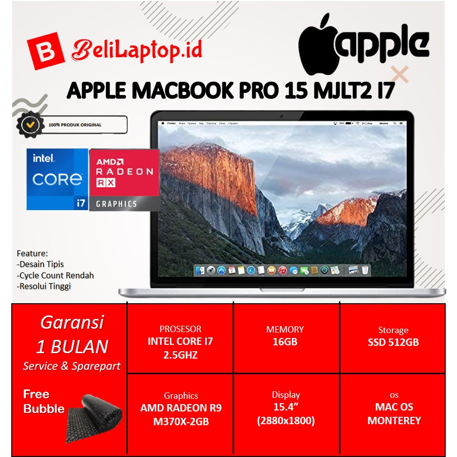 Jual APPLE MACBOOK PRO 15 intel I7 ram 16gb ssd 512gb silver cc rendah ...