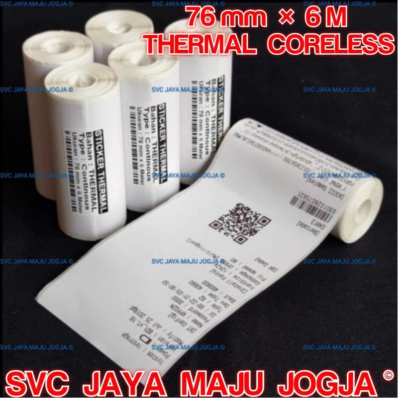 Jual 76 MM X 6 M - THERMAL - CORELESS - FACE OUT || LABEL BARCODE ...