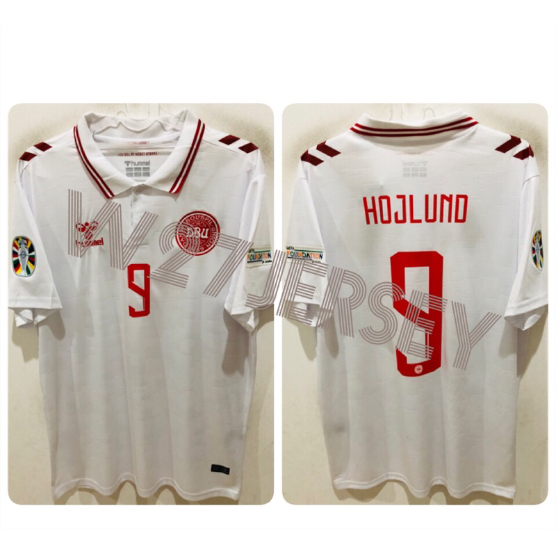 Jual JERSEY DENMARK AWAY 2024 name player Hojlund + Patch | Shopee ...