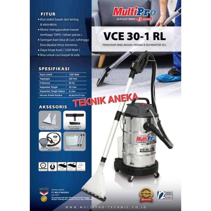 Jual MULTIPRO VCE 30-1RL VACUUM CLEANER 30 LITER EKSTRAKTOR VC30-1RL EXTRACTOR 30 LITER WET DRY ...