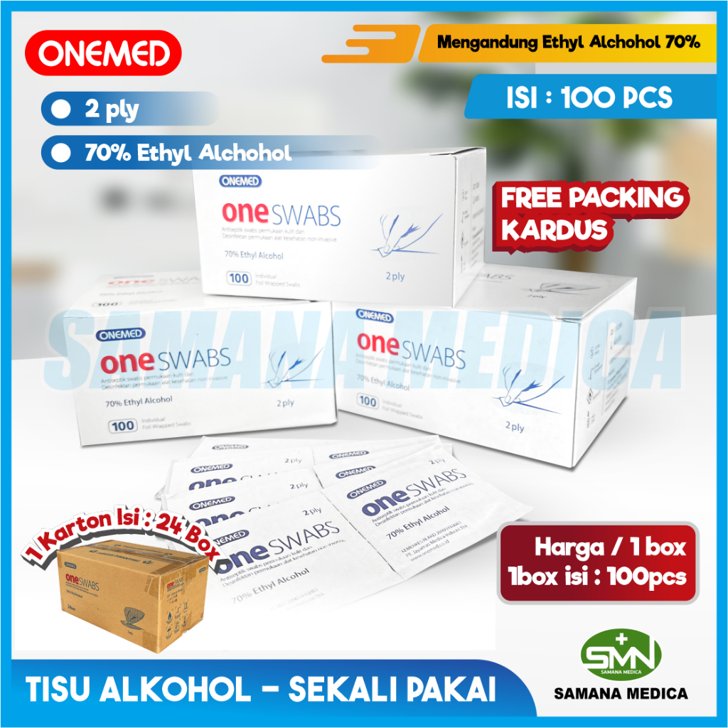 Jual ECERAN Oneswabs Tisu Alkohol Swab 2ply ONEMED Isi 100pcs Tissue ...