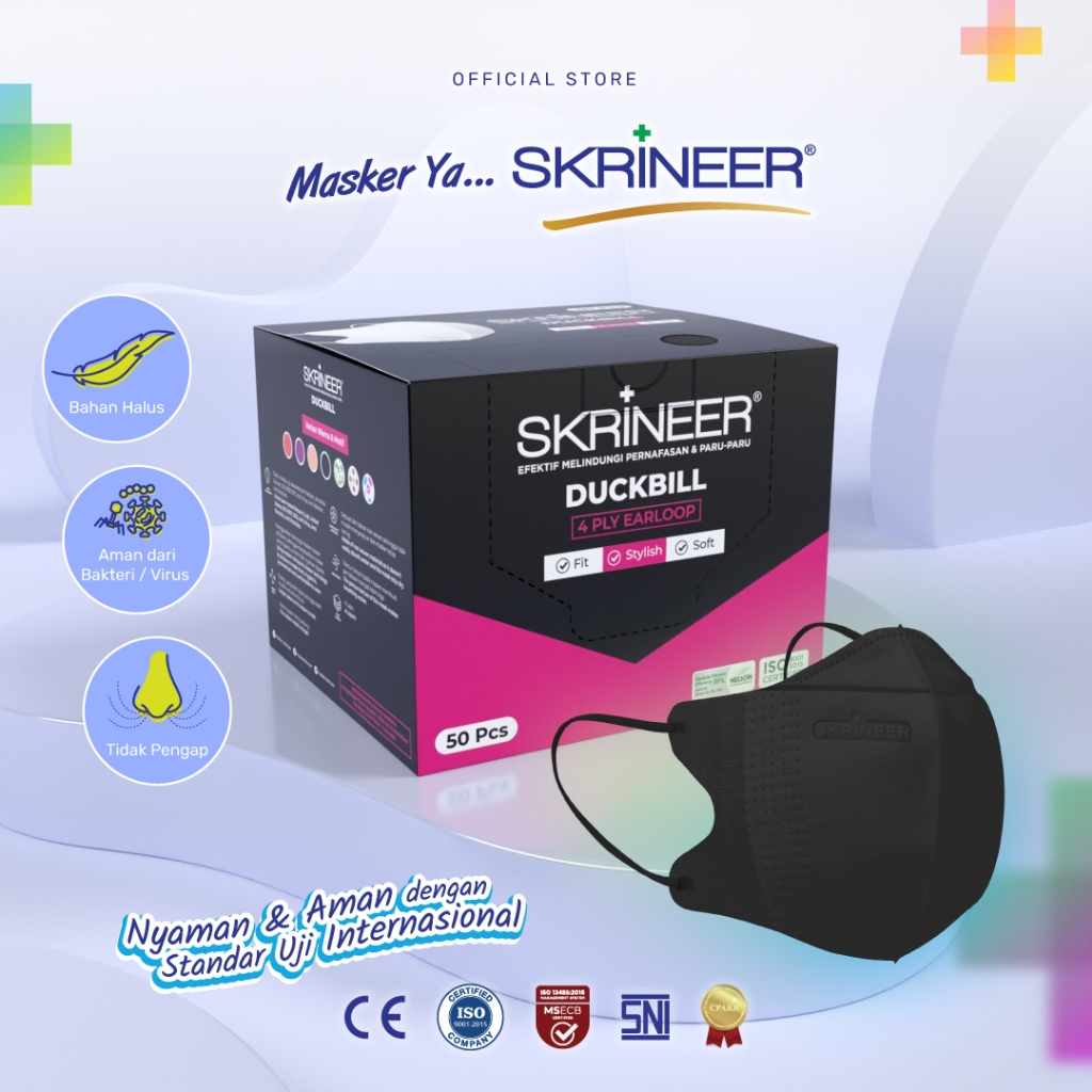 Jual Skrineer Masker Duckbill Black Pink 4ply Earloop Box isi 50pcs ...