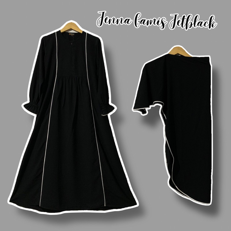 Jual Jenna Jetblack S-XXL Gamis Hitam Set Dress Jumbo Syari | Shopee ...