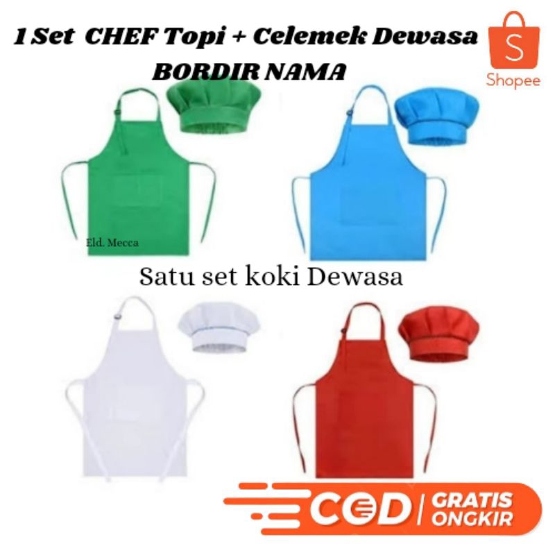Jual Satu Set koki Dewasa // chef hat afron dewasa// Topi & celemek ...