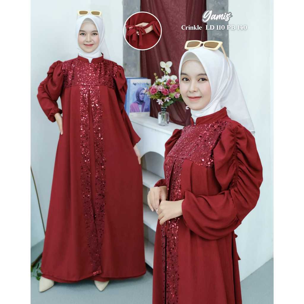 Jual Gamis Terbaru Style Sabrina Bahan Crinkle Airflow Mix Brukat ...