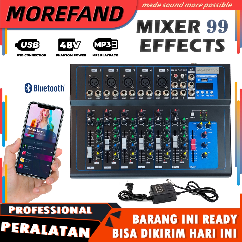 Jual 7/4 Channel Audio Mixer Sound Mixing with Bluetooth USB,PC ...