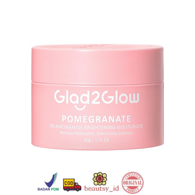 Jual Glad2Glow Pomegranate 5% Niacinamide Brightening Pink Moisturizer ...