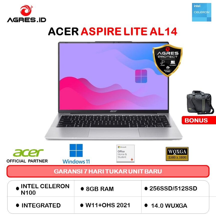 Jual ACER ASPIRE LITE AL14 INTEL N100 8GB 512GB W11PRO+OHS 14.0 WUXGA ...