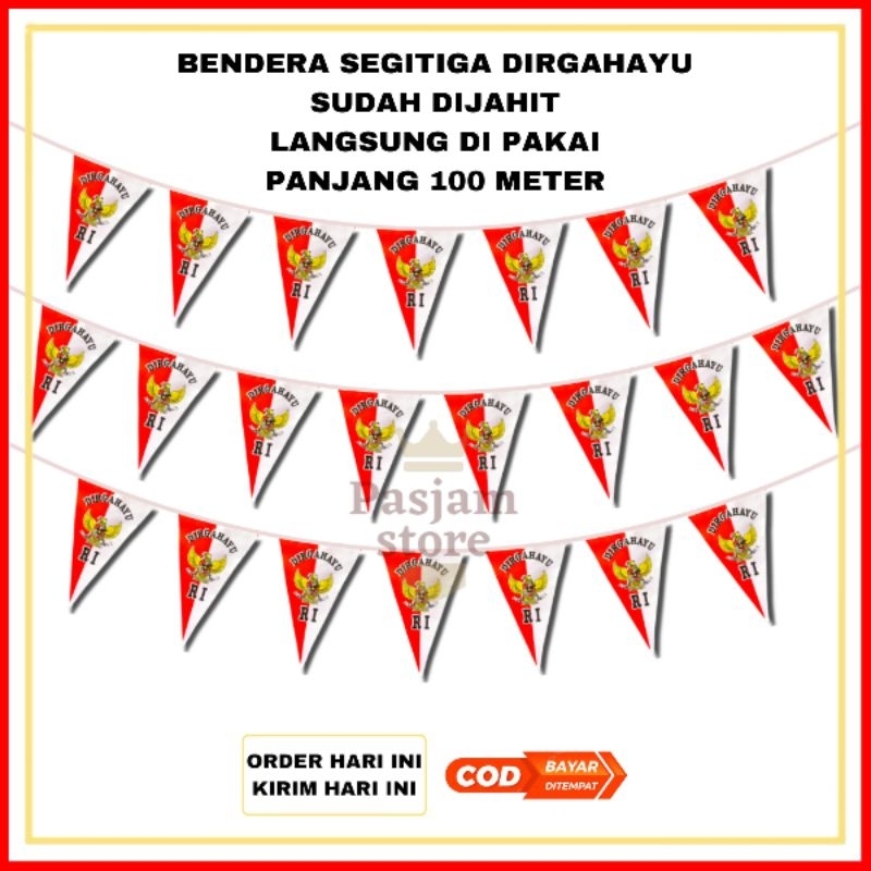 Jual 100 Meter Bendera Kain Segitiga Merah Putih Garuda Dirgahayu Umbul-Umbul Flag Party ...