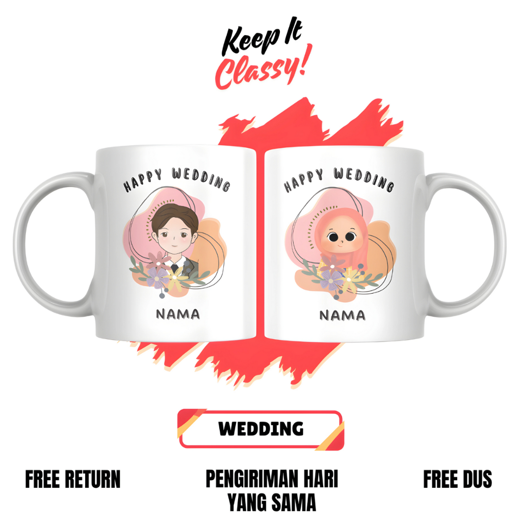 Jual Mug Custom Desain Happy Wedding / Pernikahan Cocok Untuk Kado ...