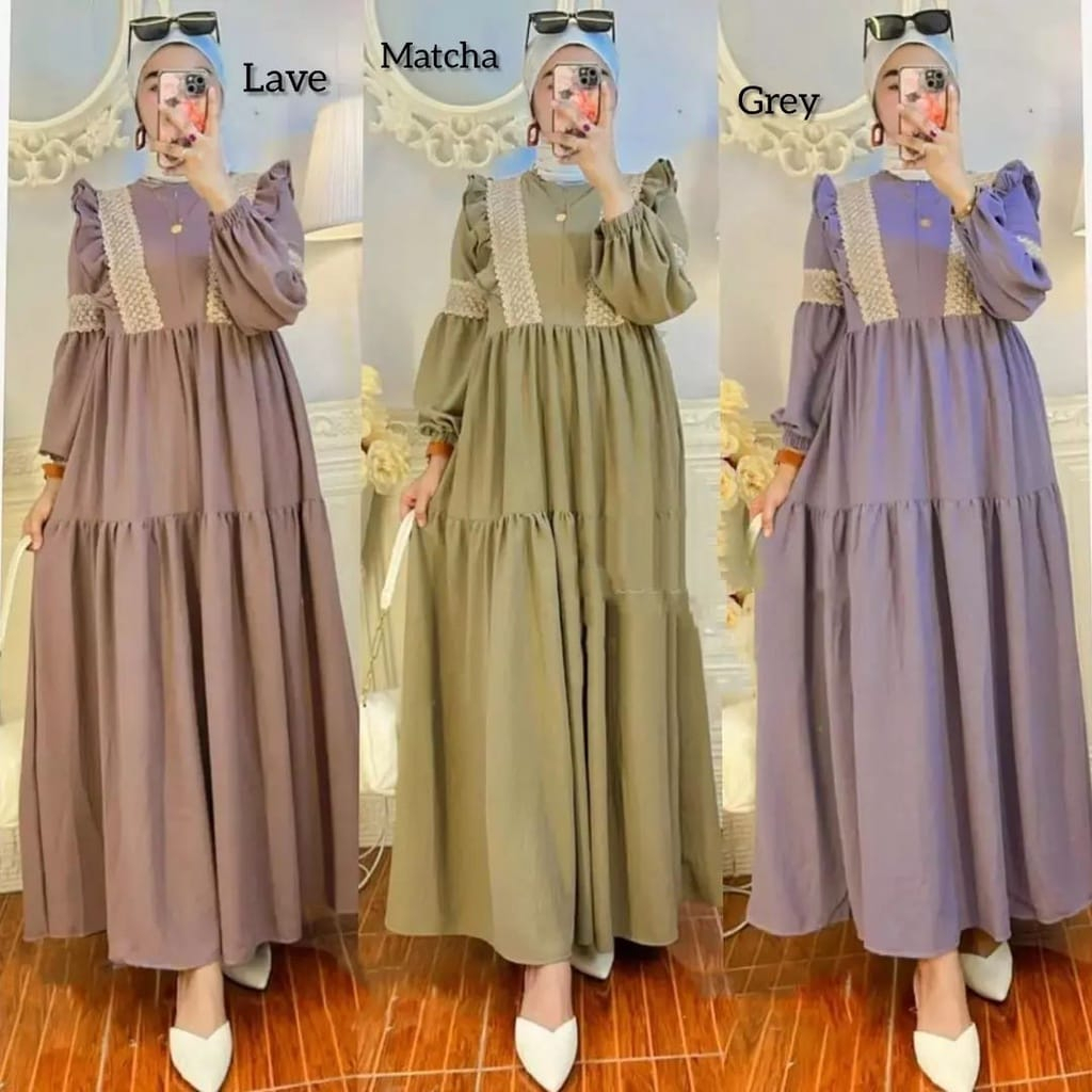 Jual Gamis Terbaru Olivia Dress BO Bahan Crinkle Airflow Mix Renda ...