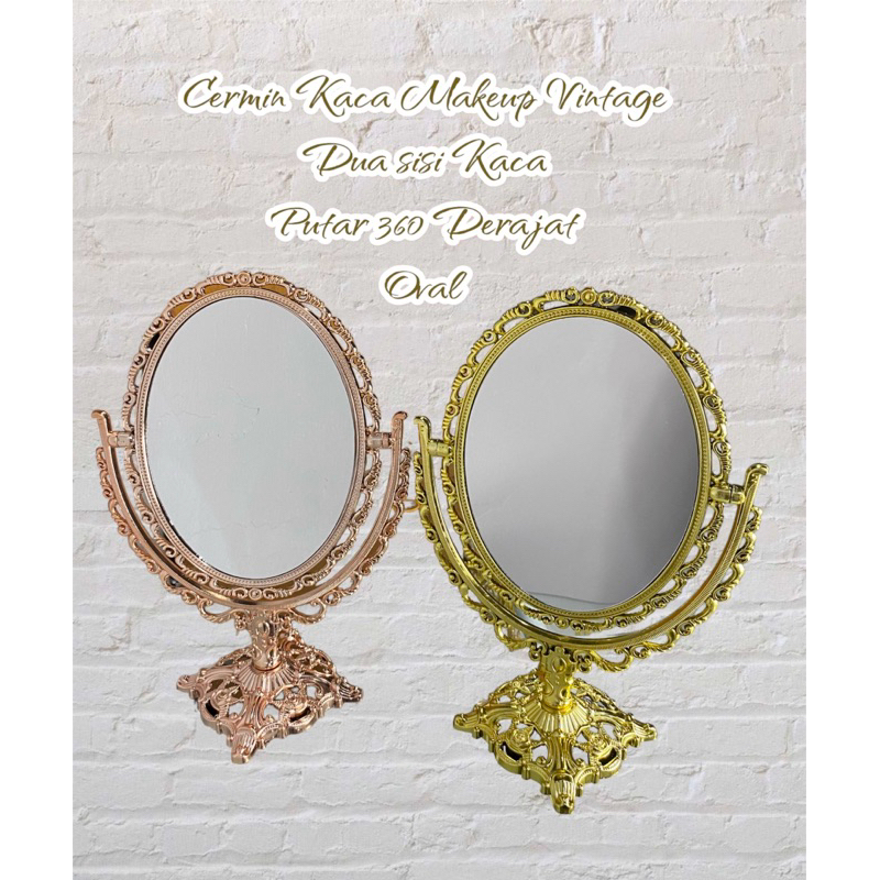 Jual Cermin Kaca Rias Makeup Putar Oval Rose Gold Dekorasi Vintage ...