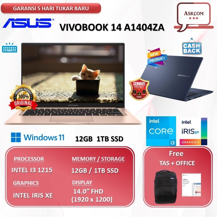 Jual Laptop Asus VivoBook 14 A1404ZA I3 1215 12GB 1TB SSD W11 OHS21 14.0FHD FHD321 | FHD323 ...