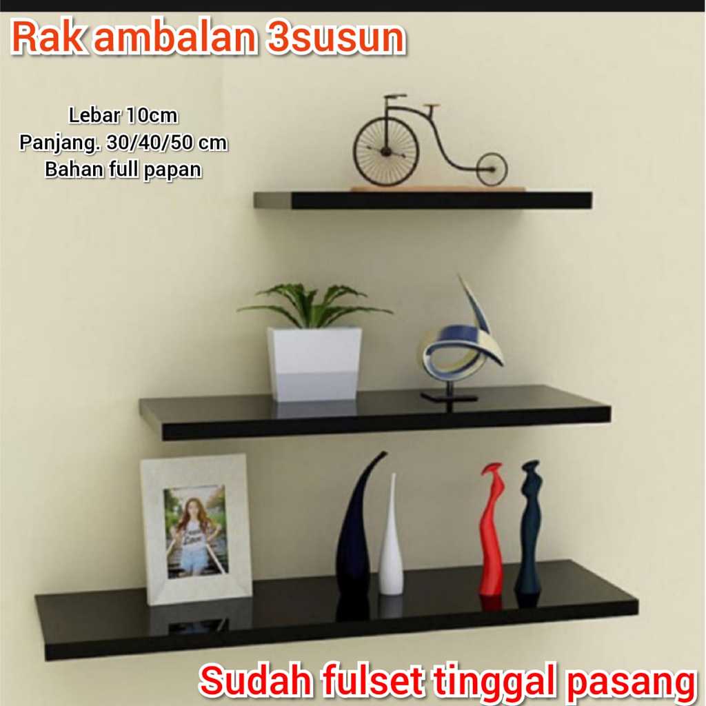 Jual [COD] RAK PAJANG DINDING MINIMALIS 1SET ISI 3 - RAK AMBALAN - RAK ...