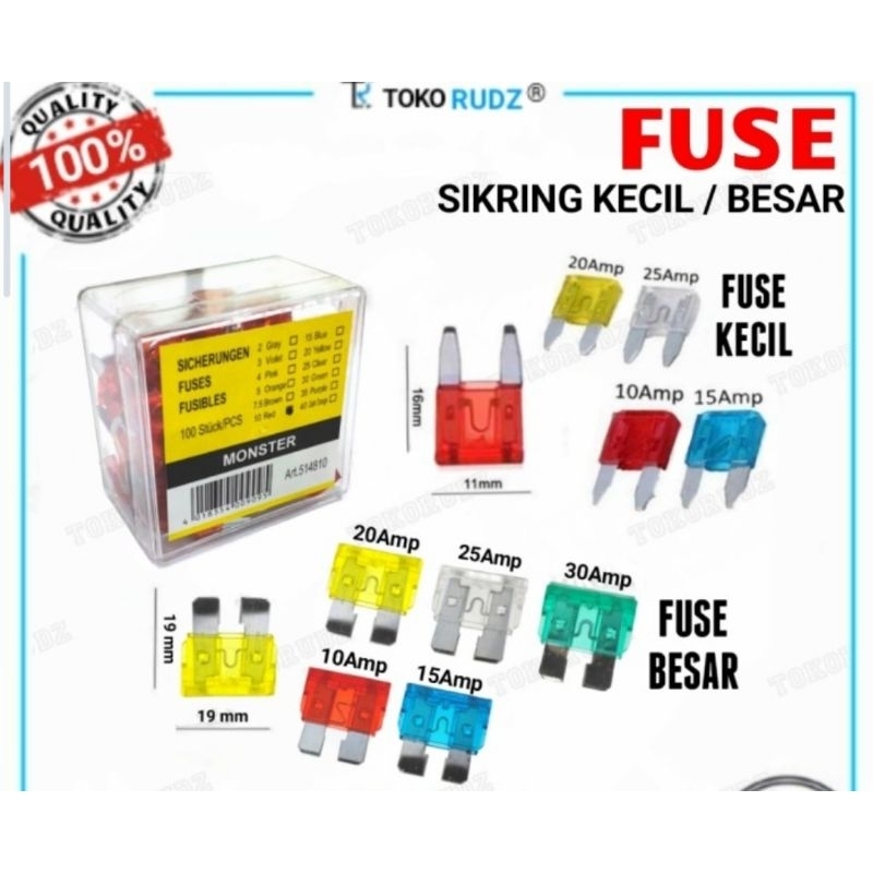 Jual Sekring Tancap Skring Fuse Kecil Besar Mobil Motor 10A 15A 20A 25A 30A - Besar 15A | Shopee ...