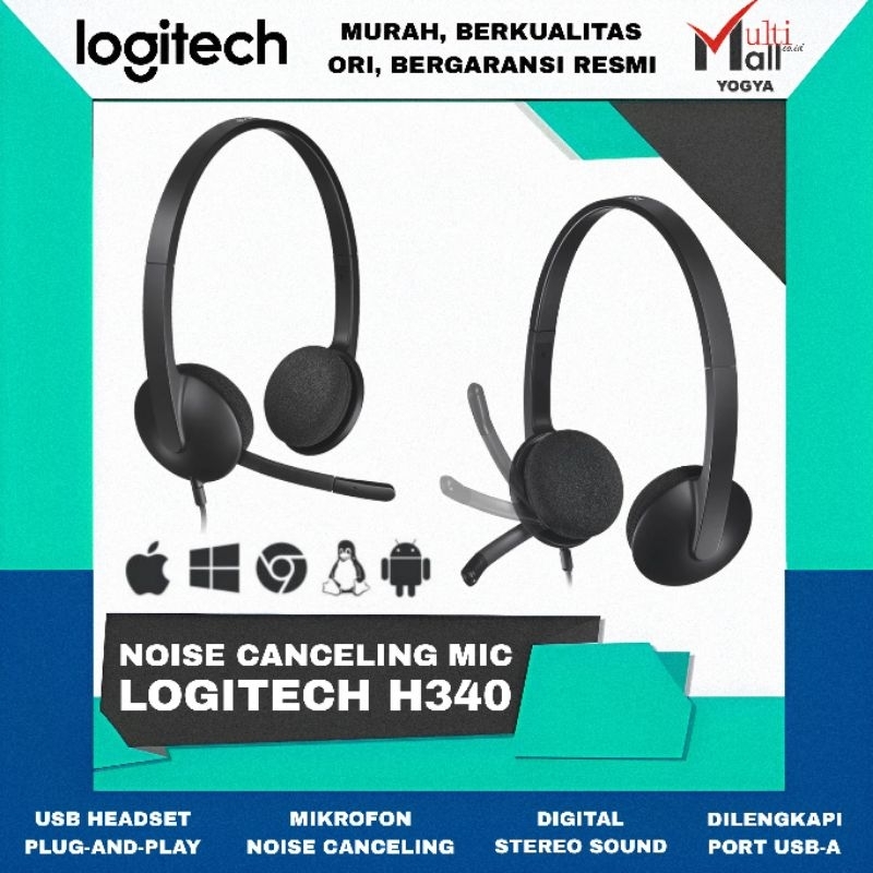 Jual Logitech H340 USB Headset Noise Canceling MIC Digital Stereo Sound ...