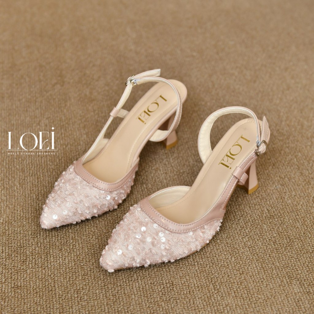 Jual LOEI Yoora Heels Wanita Elegan Sepatu Hak Tinggi Slingback Sequin ...