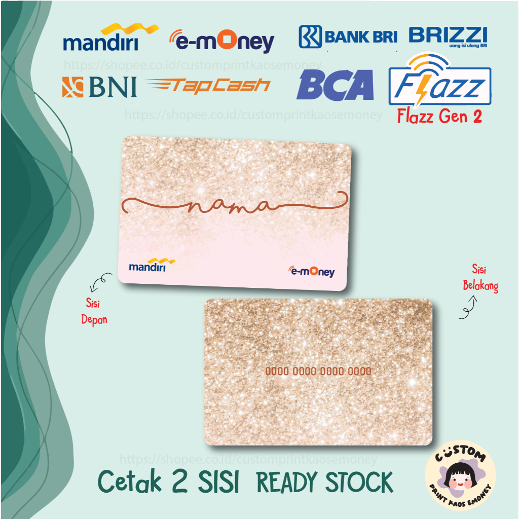 Jual KARTU E MONEY E TOLL CUSTOM NAMA PINK GLITTER GOLD EMAS MANDIRI ...