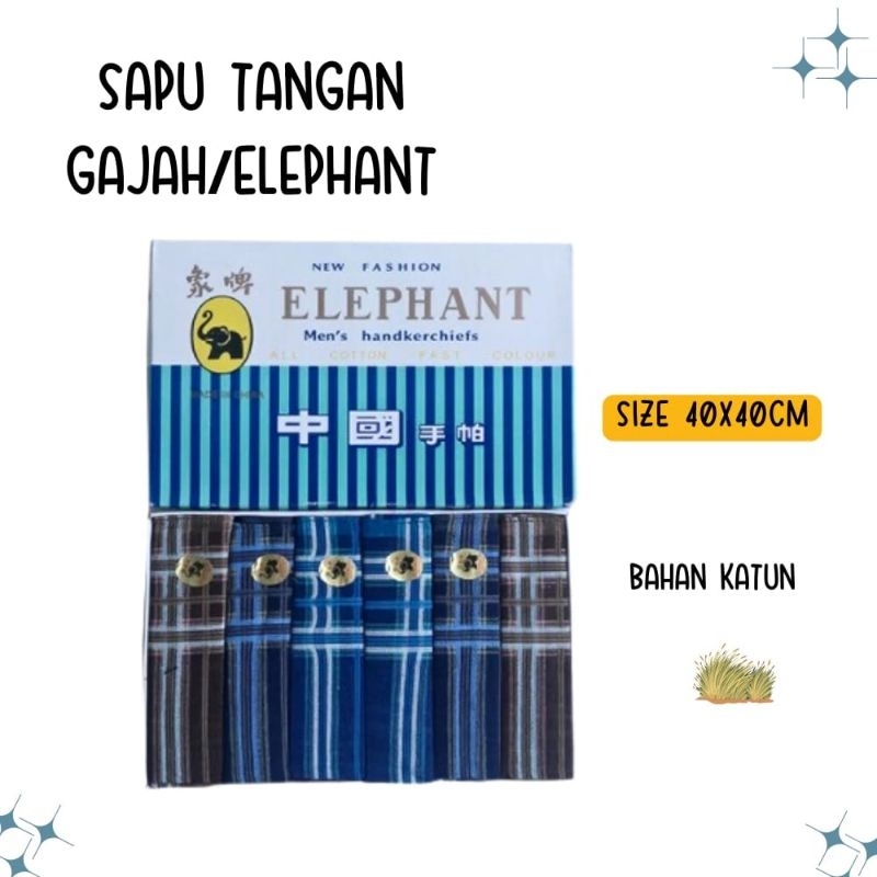 Jual 6 pcs sapu tangan pria katun merk elephant termurah | Shopee Indonesia