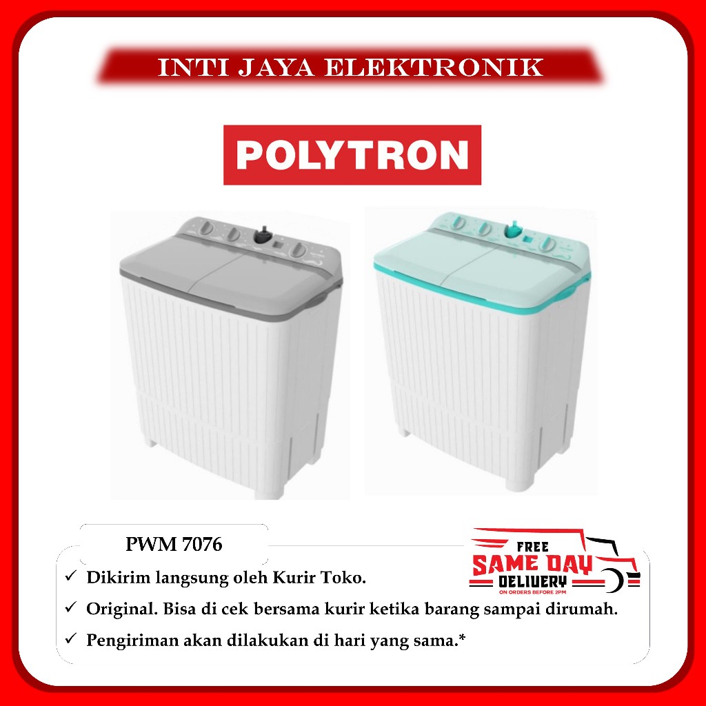 Jual MESIN CUCI POLYTRON 7 KG HIJAB SERIES 2 TABUNG PWM7076 7KG PWM ...