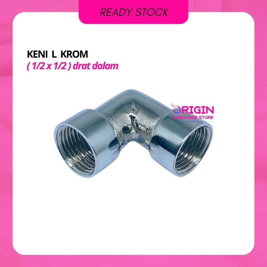 Jual Keni L 1/2 x 1/2 Inch DRAT DALAM - Kuningan Krom/Nepel Kne/Elbow ...