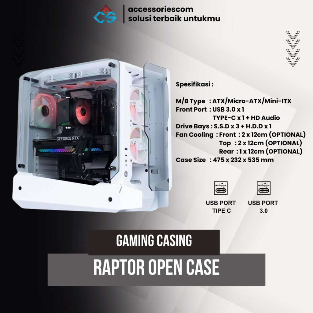Jual Casing PC Gaming ATX RAPTOR OPEN CASE Gaming PC White | Shopee ...