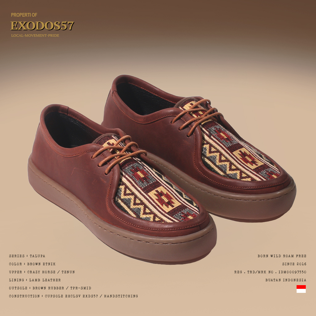 Jual Sepatu Sneakers Kulit Pria Exodos57 - Talupa Brown Etnik | Shopee ...