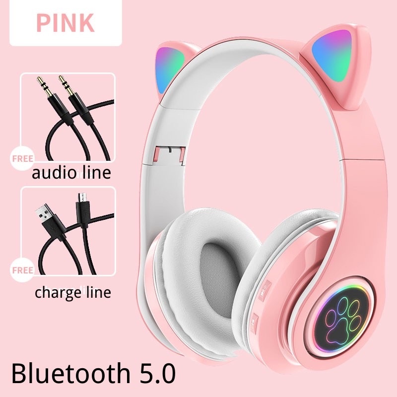 Jual Headset Headphone bluetooth kucing android bass LED Light with Mic ...