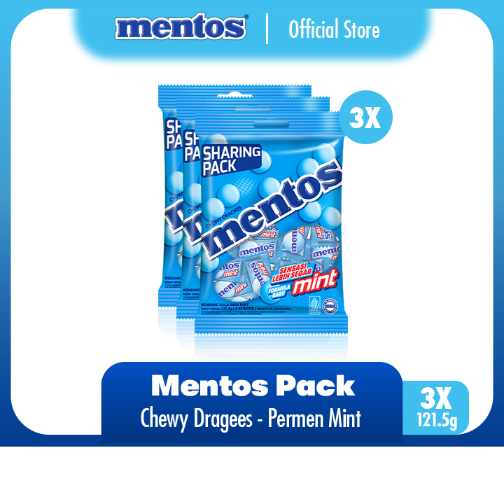 Jual Mentos Chewy Dragees Mint (324g) - Permen Mint (3 Packs) | Shopee ...