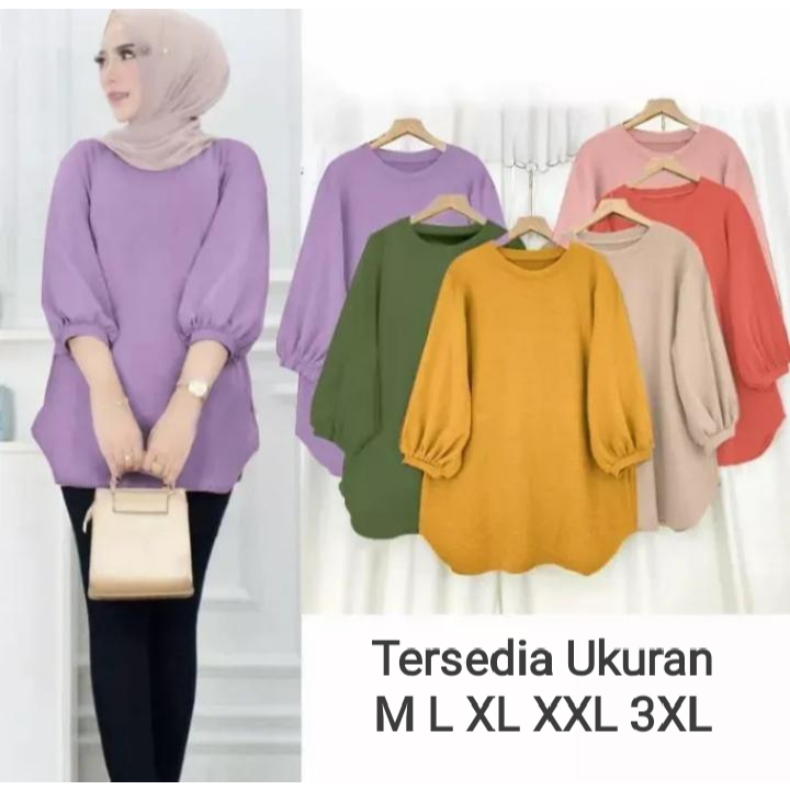 Jual ATASAN BLOUSE WANITA LENGAN BALON/ATASAN CRINKLE POLOS TERLARIS ...