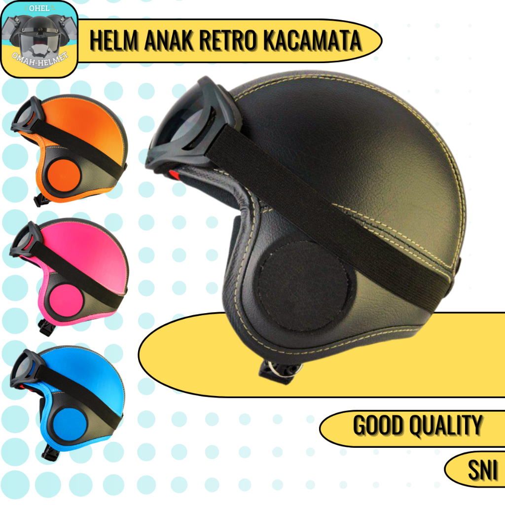 Jual Helm Motor Anak Pororo Retro usia 2-6 Tahun Motif Polos kacamata ...