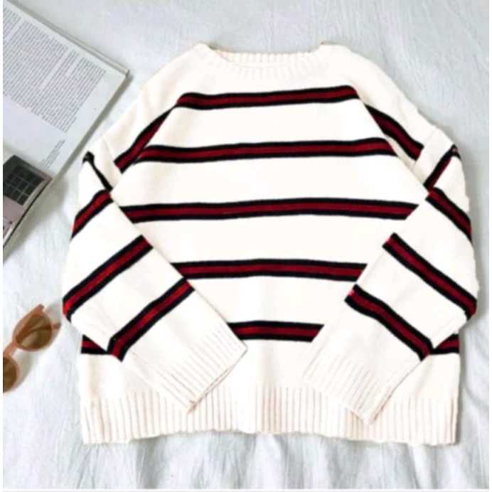 Jual Knitopia.id - Crop Top Knit motif stripes - Baju Rajut Atasan Crop Oversize Motif Setrip ...