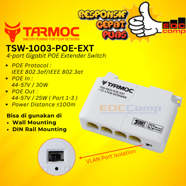 Jual Tarmoc IEEE802.3AF/AT 25W POE EXTENDER Switch 10/100 & Gigabit 1 ...