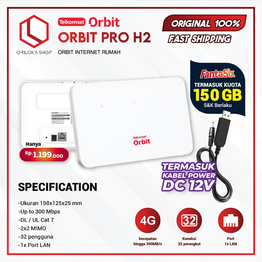 Jual Telkomsel Orbit PRO H2 Huawei B530 Home Router Wifi Free 150GB ...