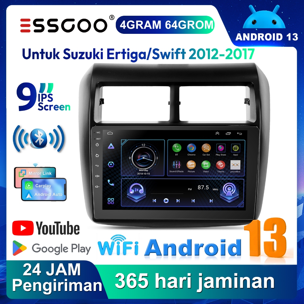Jual ESSGOO 9 Inch 4G+64G Android 13 Head Unit Untuk Agya/Ayla 2013-2019 Dengan Frame/PNP Soket ...