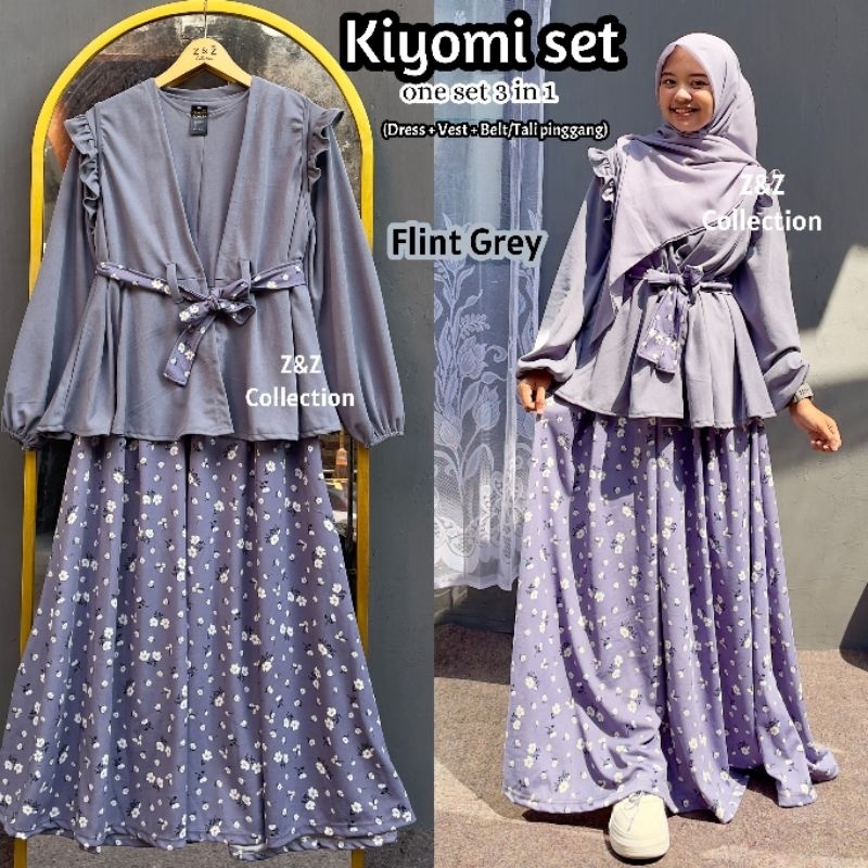 Jual Kiyomi Set 3 in 1 (Gamis+vest+belt/tali pinggang) | Shopee Indonesia