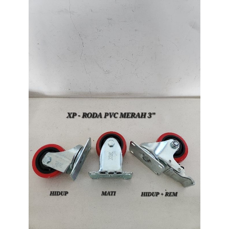 Jual Roda PVC Merah Hidup Mati Rem 3" Xp Tool / Roda Kursi / Roda ...