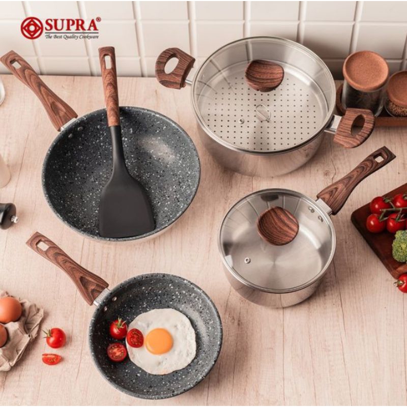 Jual Panci Supra 8pcs Stainless Stone Marble Series | Shopee Indonesia