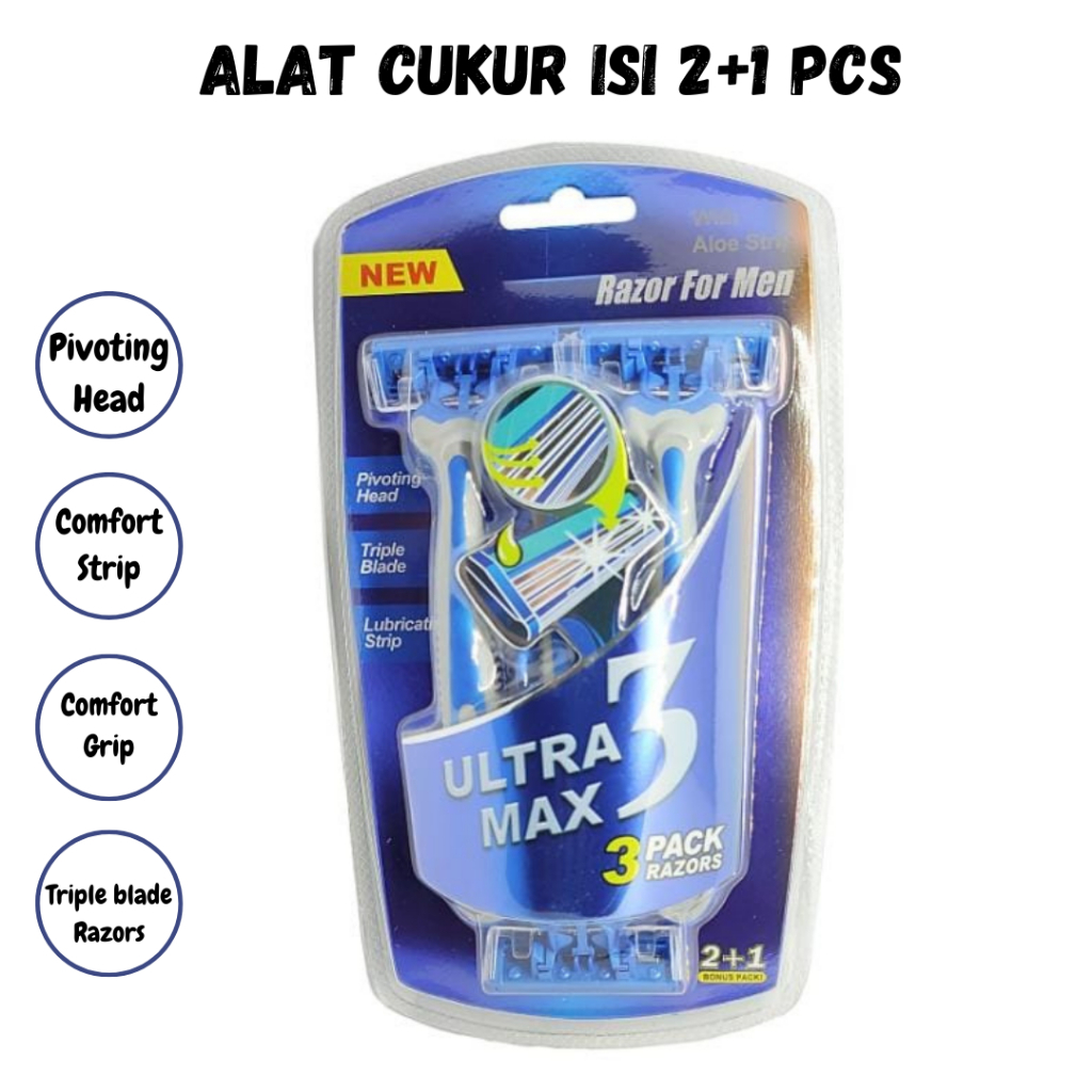 Jual Cukur Kumis dan Jenggot 3 Mata Pisau / Cukur Kumis Jenggot Biru Hijau Isi 3 / Cukur Kumis ...