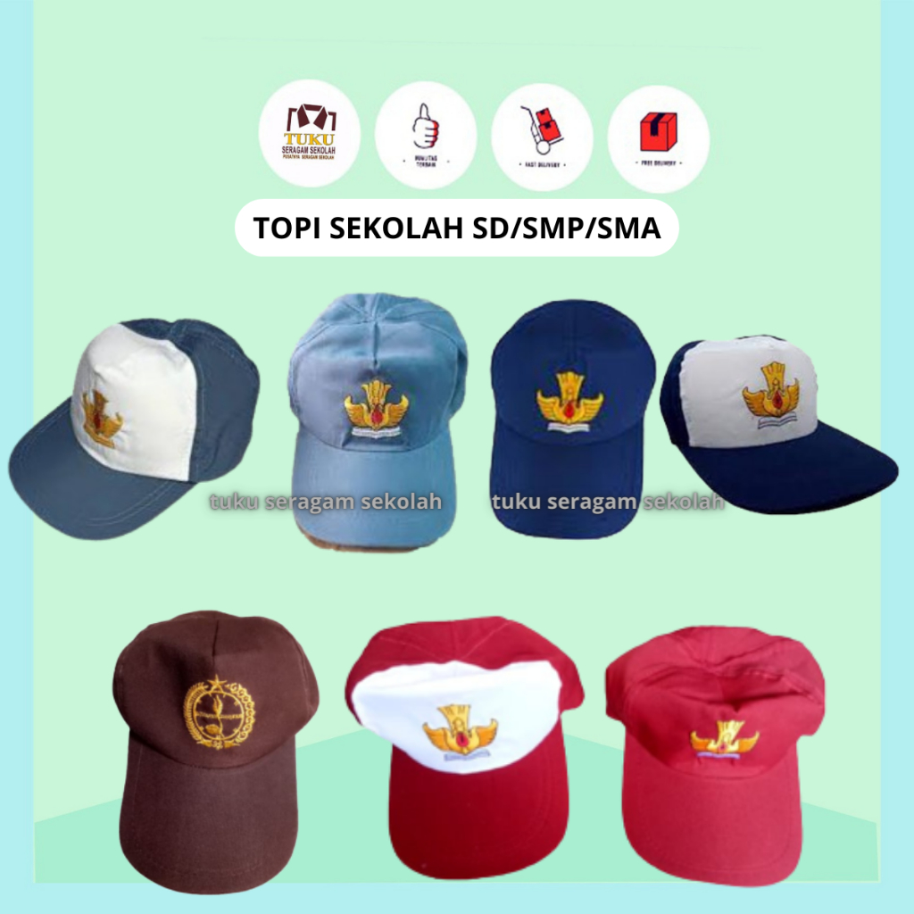 Jual Topi Sekolah SD SMP SMA Logo Bordir Warna Pramuka Coklat Merah ...