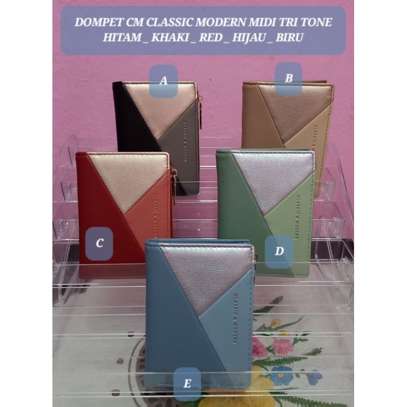 Jual DOMPET CM CLASSIC MODERN MIDI TRI TONE HITAM KHAKI RED HIJAU BIRU ...