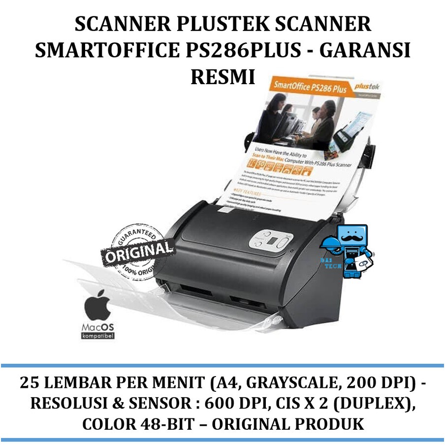 Jual Scanner Otomatis / ADF Plustek SmartOffice PS286 Plus PS286Plus - Original Resmi | Shopee ...